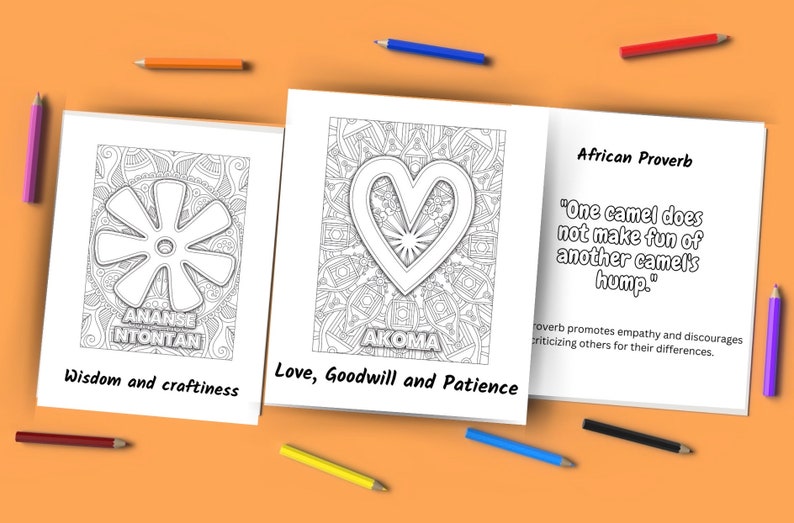 Printable African Coloring Book With Proverbs and Adinkra Symbol DIY ...
