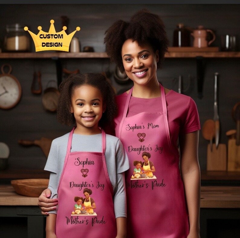 Pink Custom Apron African Theme Mom and Daughter Aprons Personalized ...