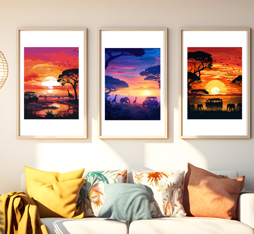 African Art Print Safari Wall Art Digital Sunset Art Printable Instant ...