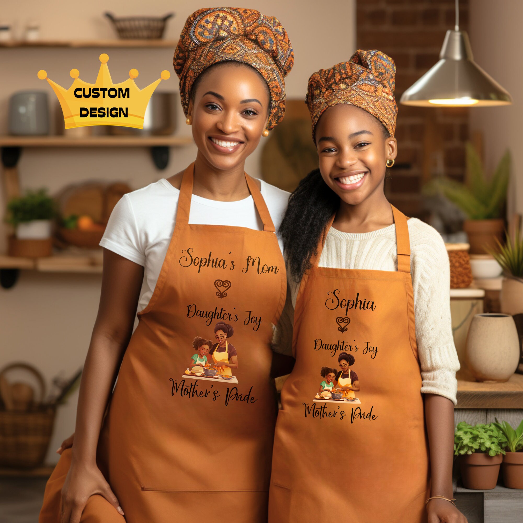 Pink Custom Apron African Theme Mom and Daughter Aprons Personalized ...