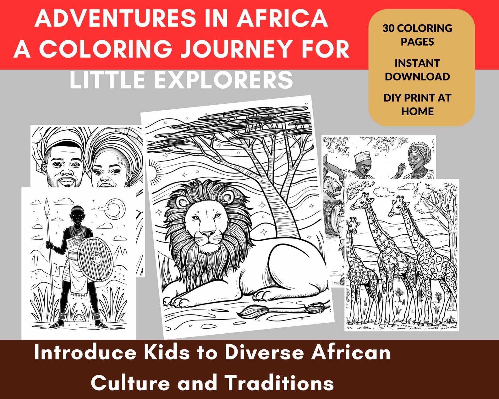 Summer Fun Coloring Page Instant Download Africa Coloring Page Travel ...