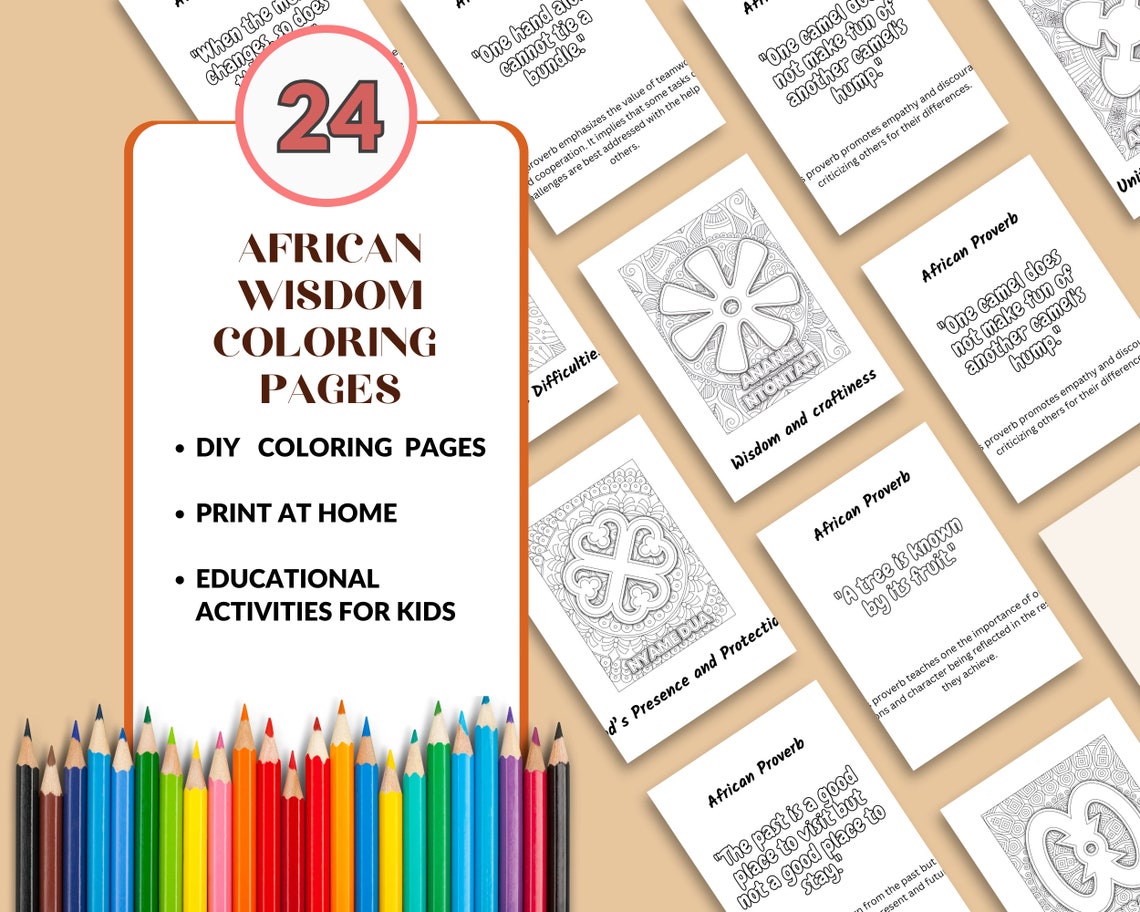 Printable African Coloring Book With Proverbs and Adinkra Symbol DIY ...