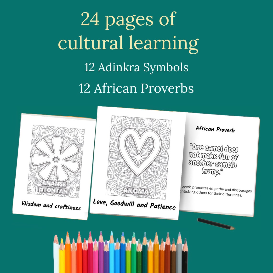 Printable African Coloring Book With Proverbs and Adinkra Symbol DIY ...