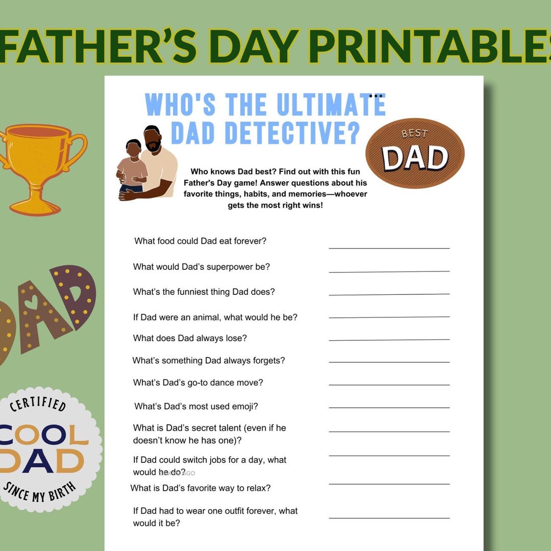 Fathers Day Bundle Printable Dad Game Icebreaker Church Activity Packet ...