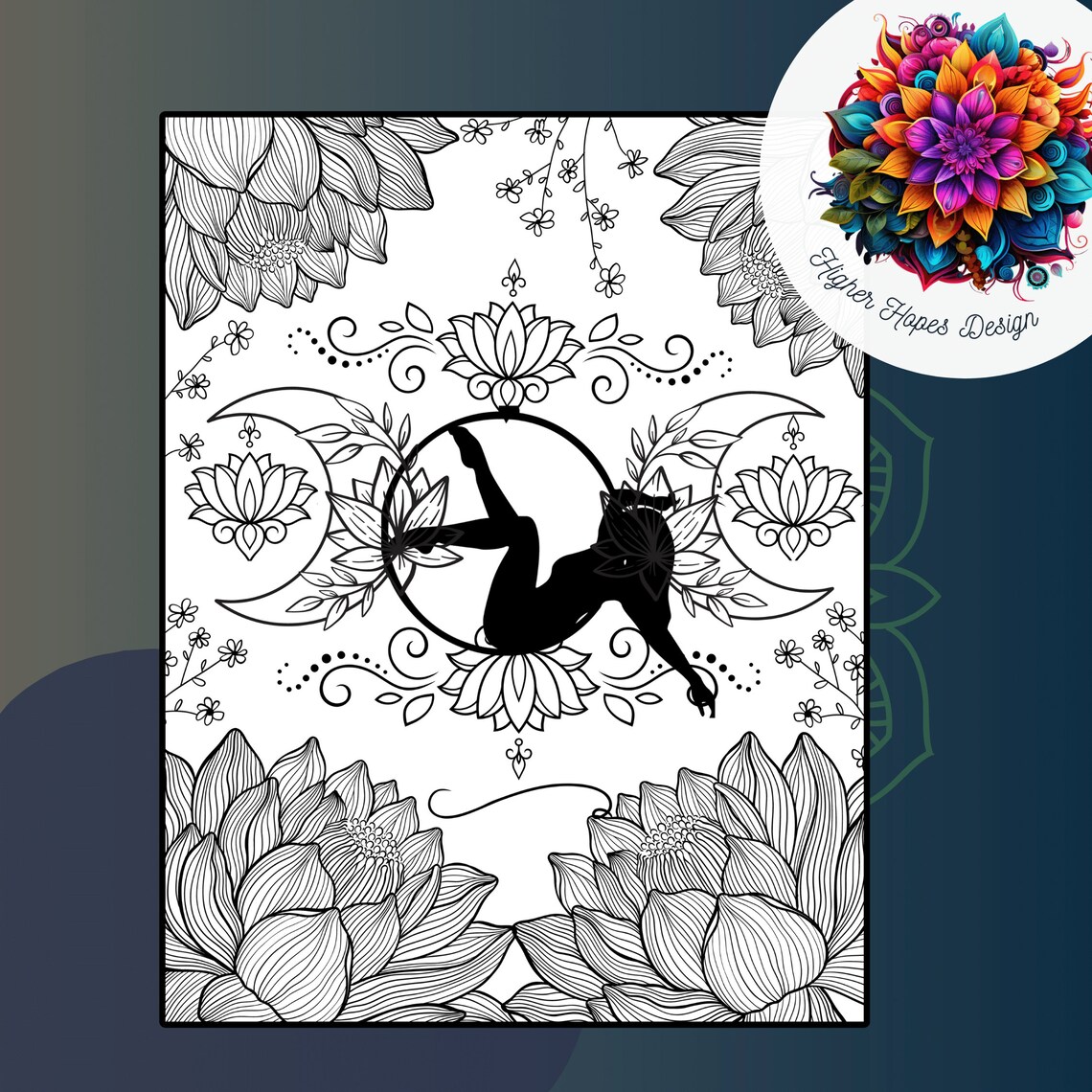 Aerial Arts Coloring Page for Adults, Circus, Lyra, Aerial Hoop ...