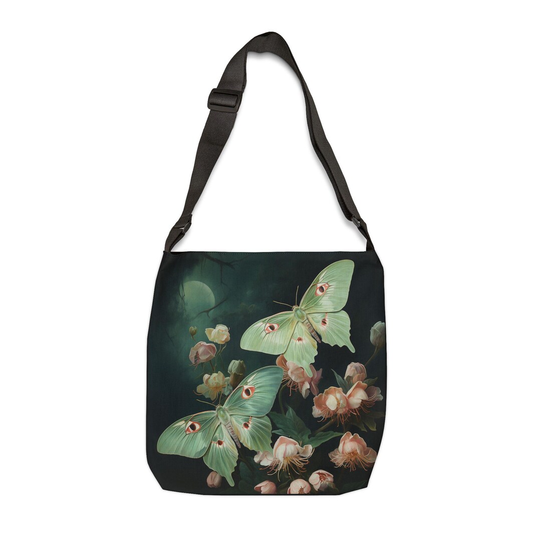 Lunar Moth Large Tote Bag | Celestial Moon Phase Book Shopping Bags ...