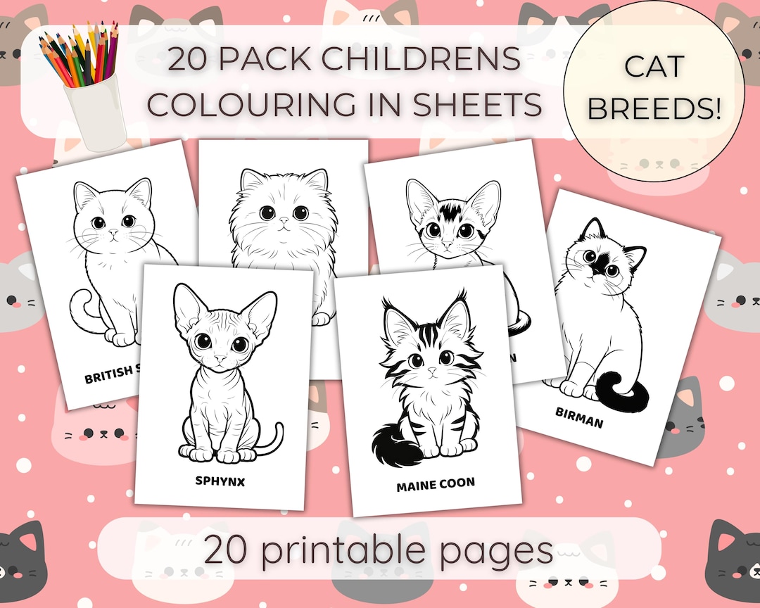 Cat Breeds Coloring Pages, 30 Printable Sheets (PDF Download A4/letter ...