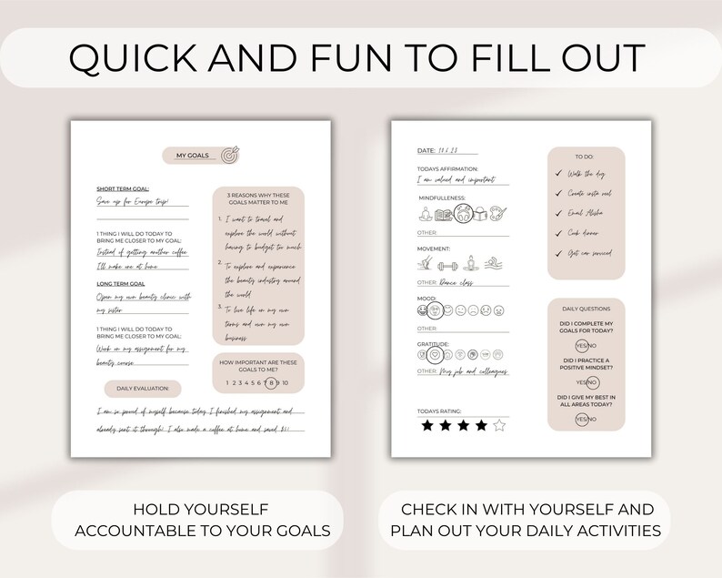 SELF CARE Check In-goal Setting Planner for Mental Health and Wellness ...