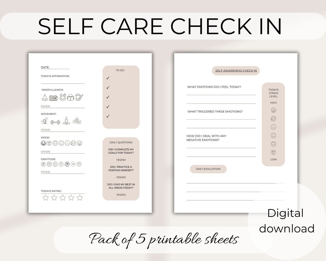 SELF CARE Check In-goal Setting Planner for Mental Health and Wellness ...
