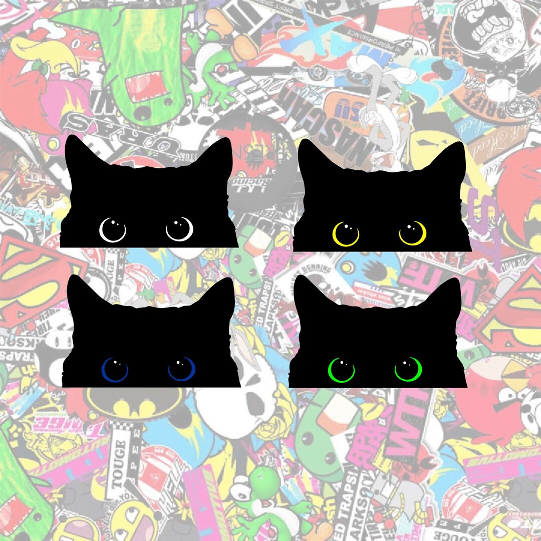Black Cat Peeking Car Decals Choose Your Eye Color Kittens Phone iPhone ...