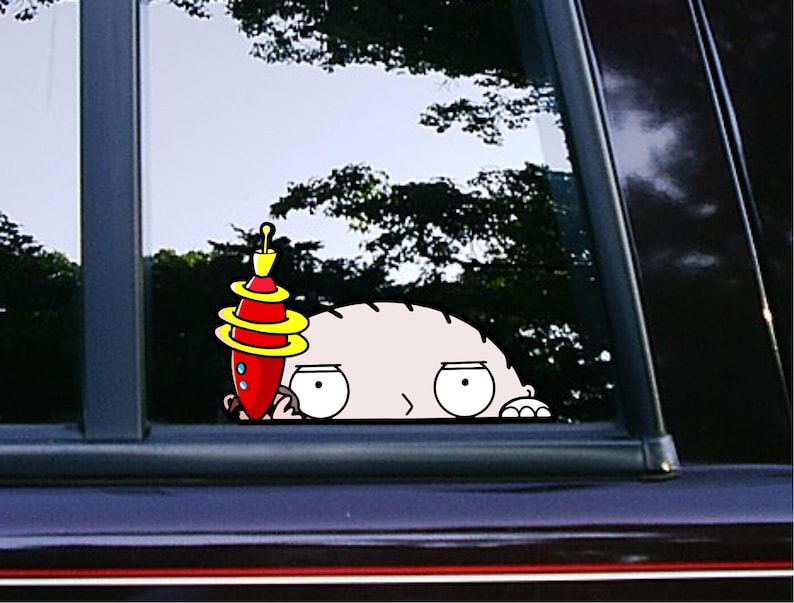 Stewie With Toy Gun Peeker Peeking Family Guy Car Decals Cartoon Memes ...