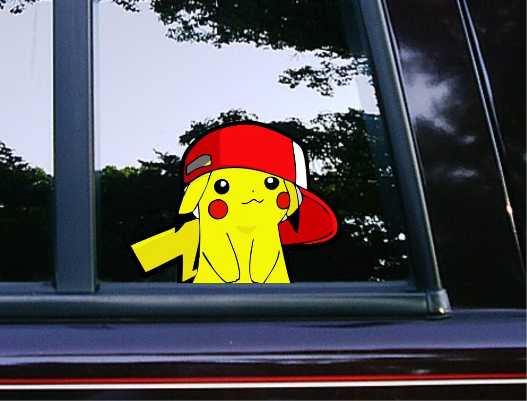 Pikachu With a Hat Peeker Peeking Anime Fun Stickers Car Decals Laptop ...