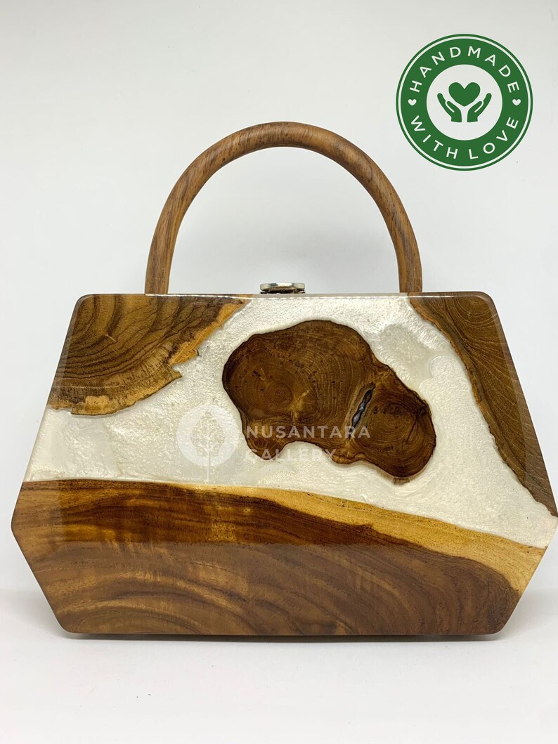 Nusantara Sienna Handmade Wooden Teakwood Handbag With Epoxy Resin ...