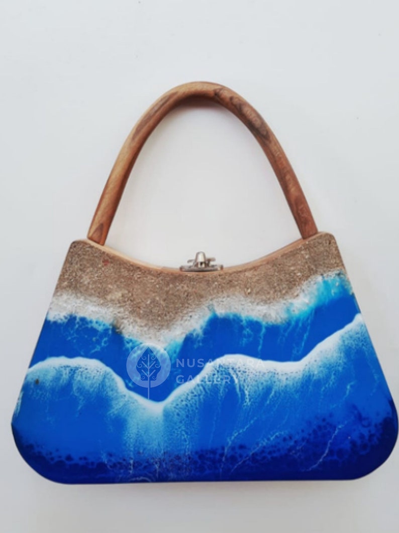 Nusantara Gala Handmade Wooden Handbag, Women Top Handle Bag With Epoxy ...