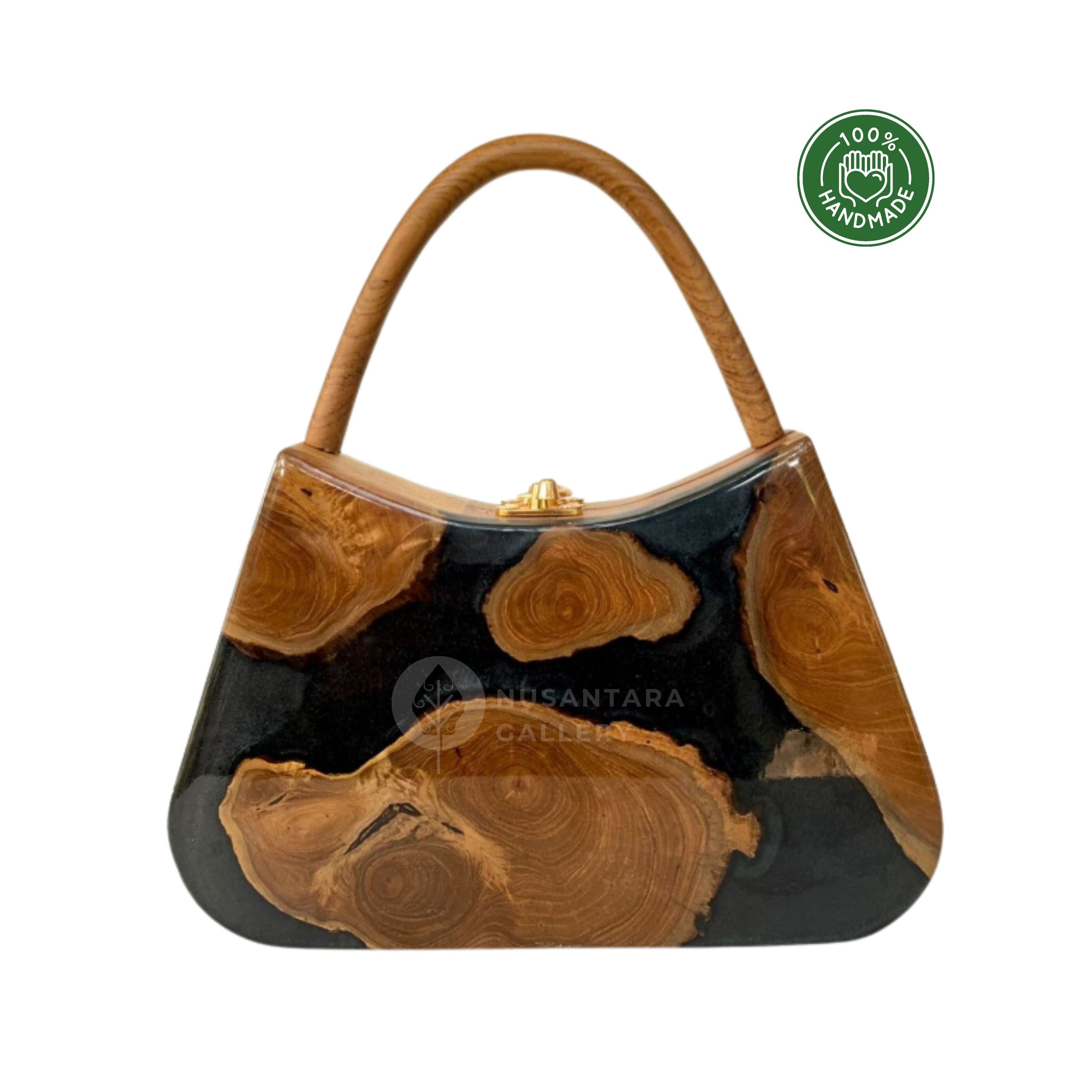 Nusantara Gala Handmade Wooden Handbag, Women Top Handle Bag With Epoxy ...