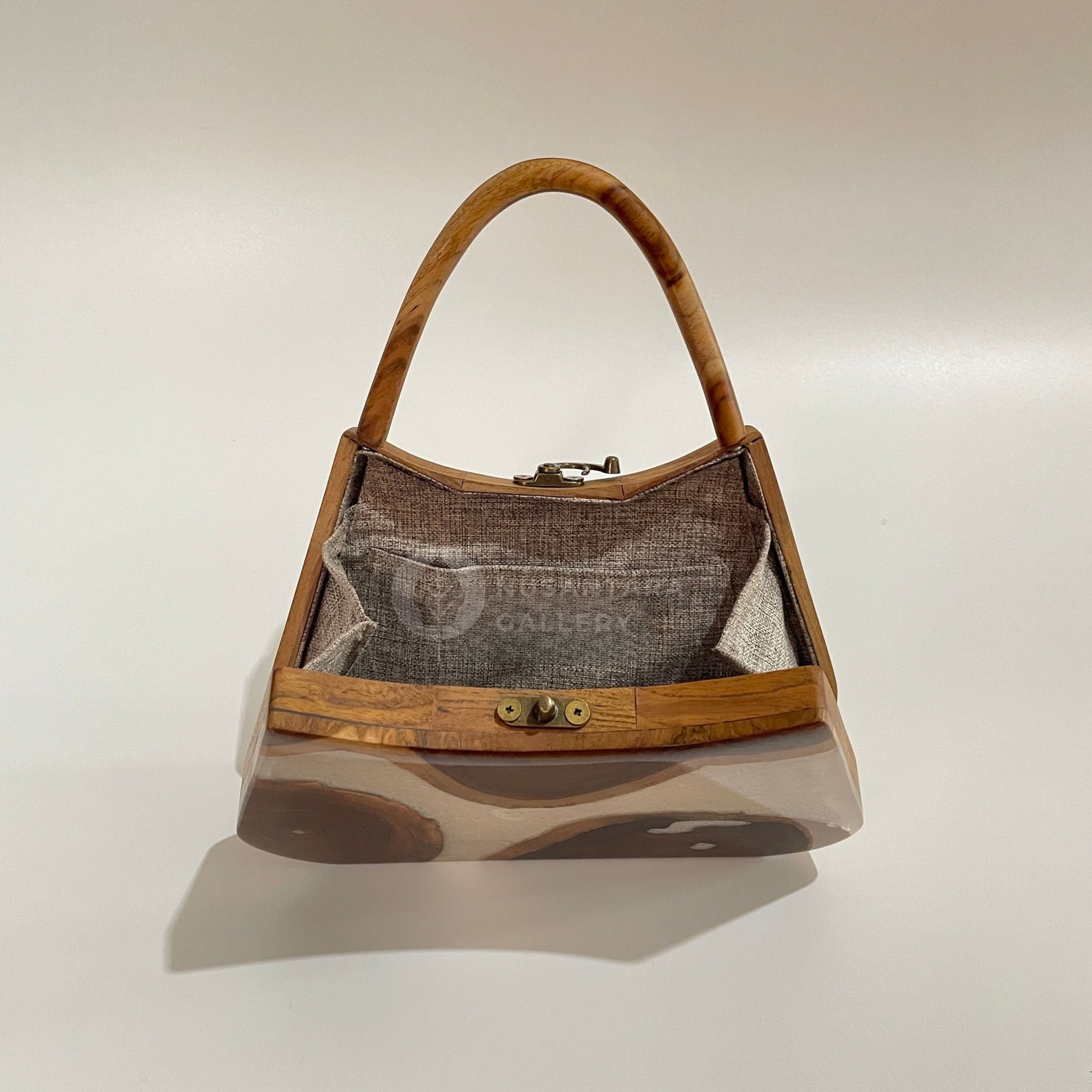 Nusantara Armora Teakwood Top Handle Bag, Handmade Wooden Handbag Mixed ...