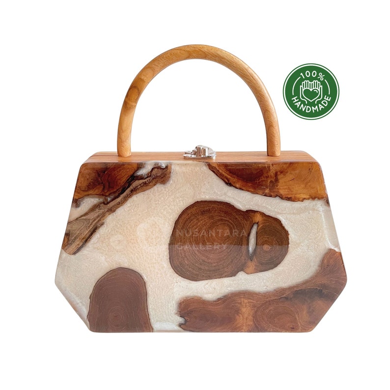 Nusantara Sienna Handmade Wooden Teakwood Handbag With Epoxy Resin ...