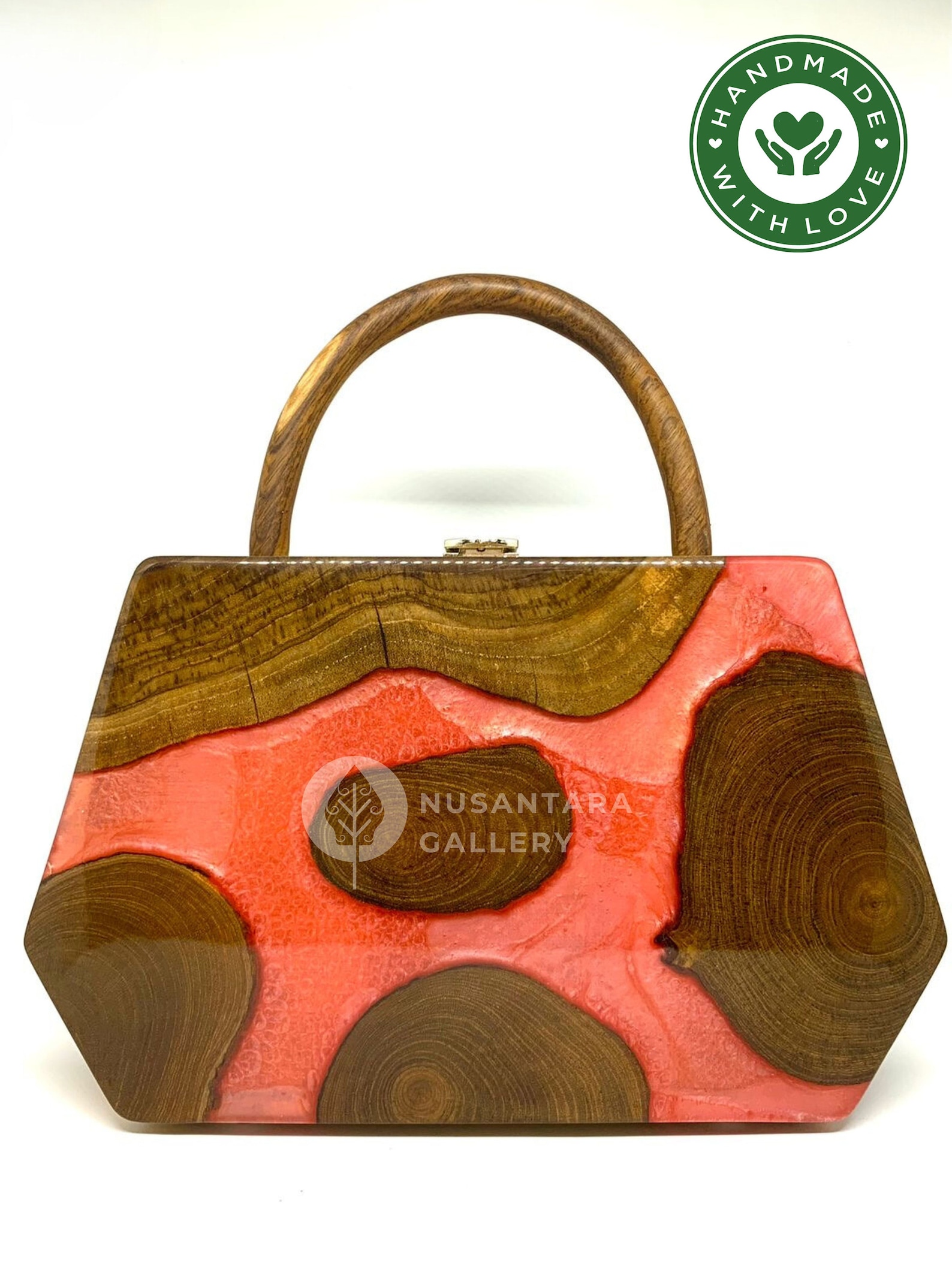 Nusantara Sienna Handmade Wooden Teakwood Handbag With Epoxy Resin ...