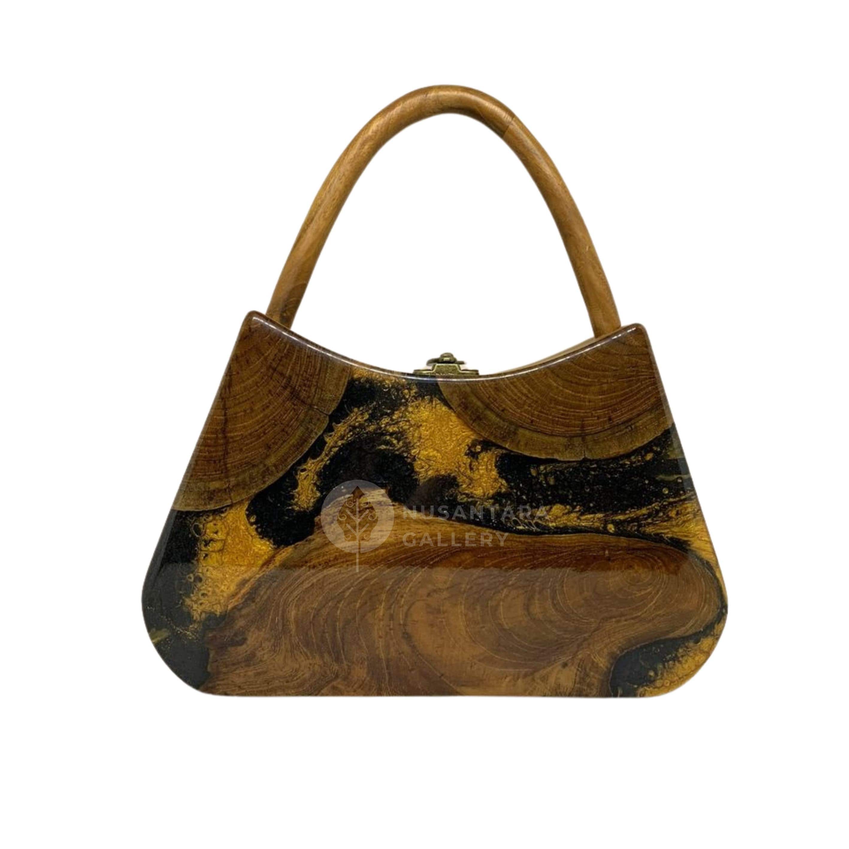 Nusantara Gala Handmade Wooden Handbag, Women Top Handle Bag With Epoxy ...