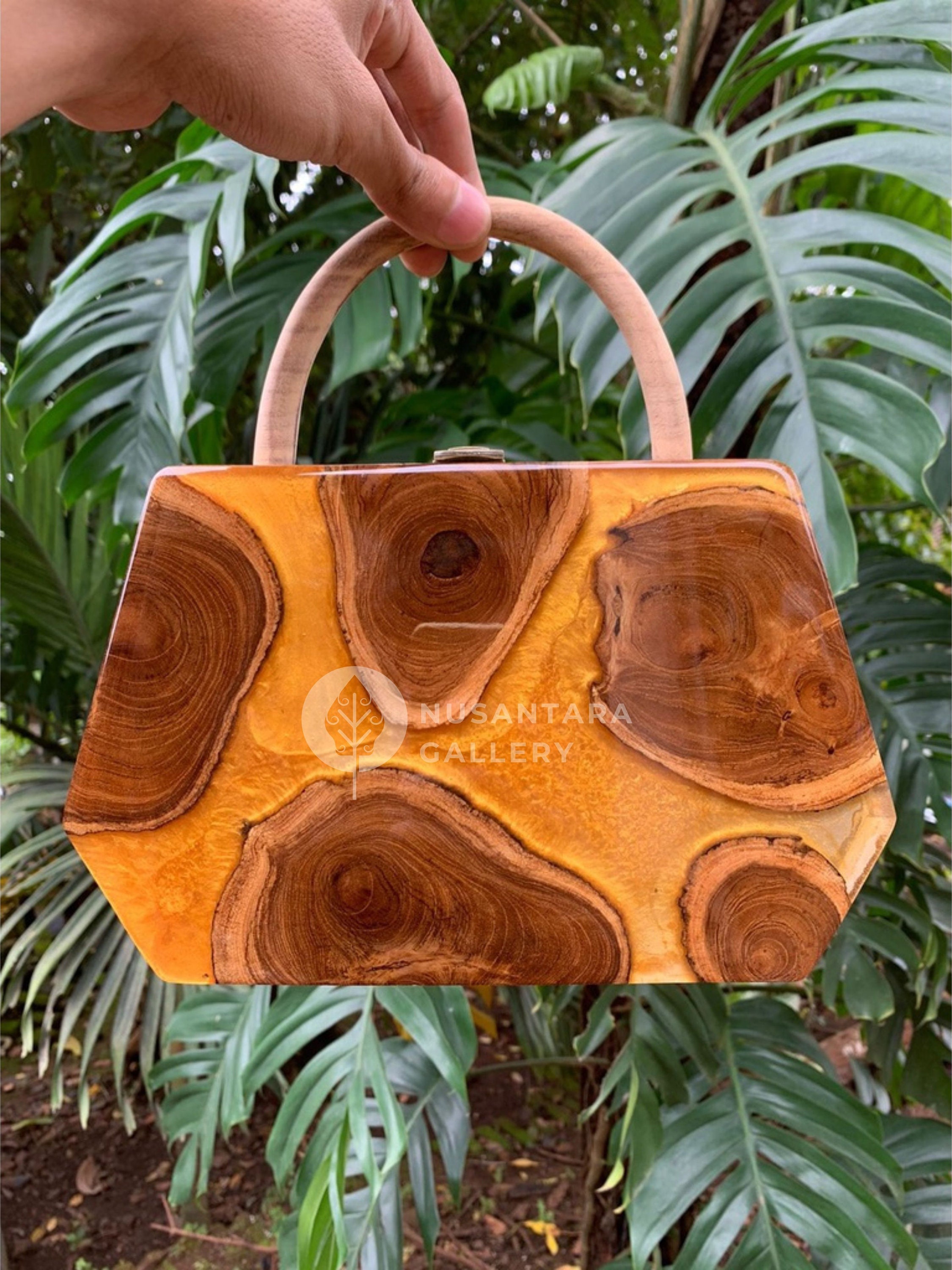 Nusantara Sienna Handmade Wooden Teakwood Handbag With Epoxy Resin ...