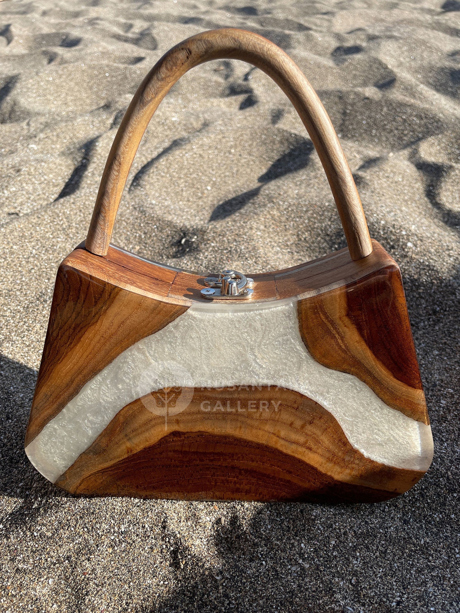 Nusantara Armora Teakwood Top Handle Bag, Handmade Wooden Handbag Mixed ...