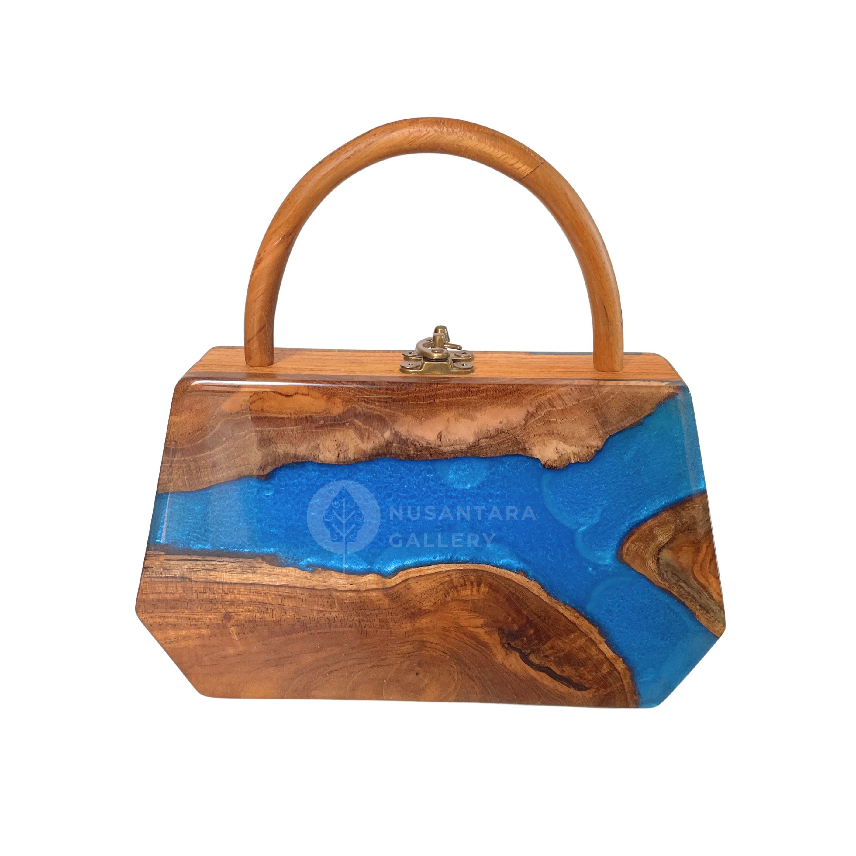 Nusantara Sienna Handmade Wooden Teakwood Handbag With Epoxy Resin ...
