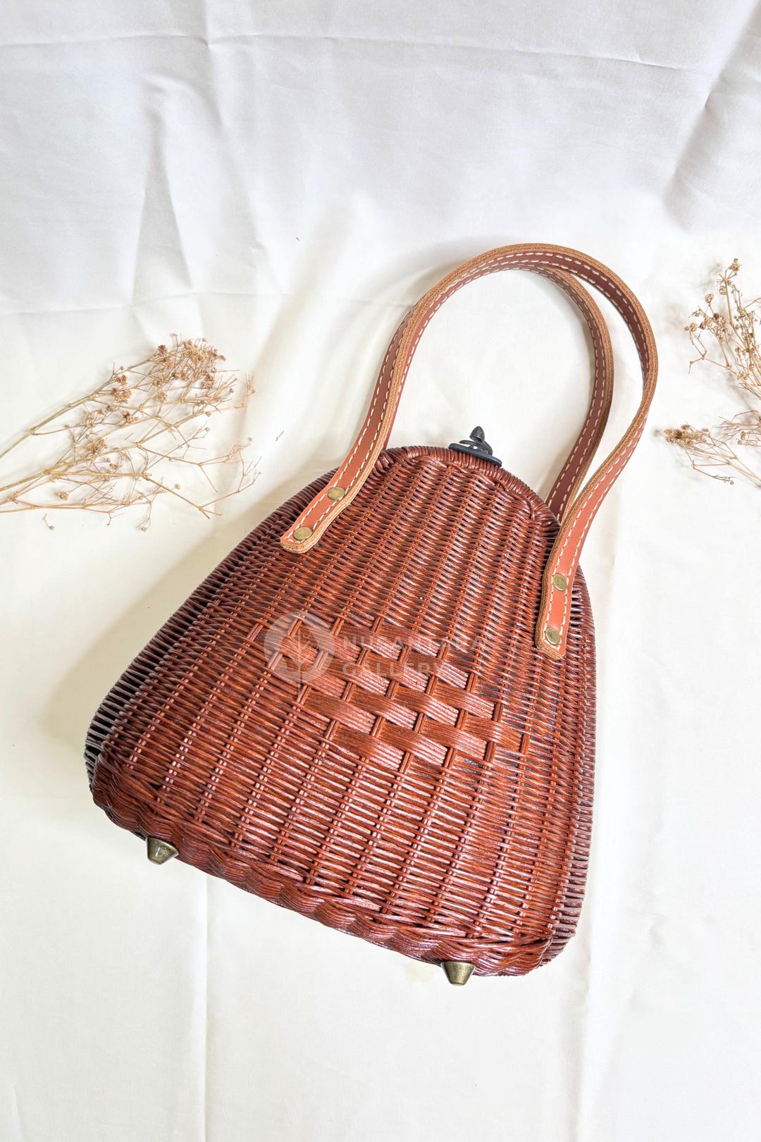 Nusantara Echo Rattan Leather Bag, Women's Rattan Shoulder Bag, Summer ...