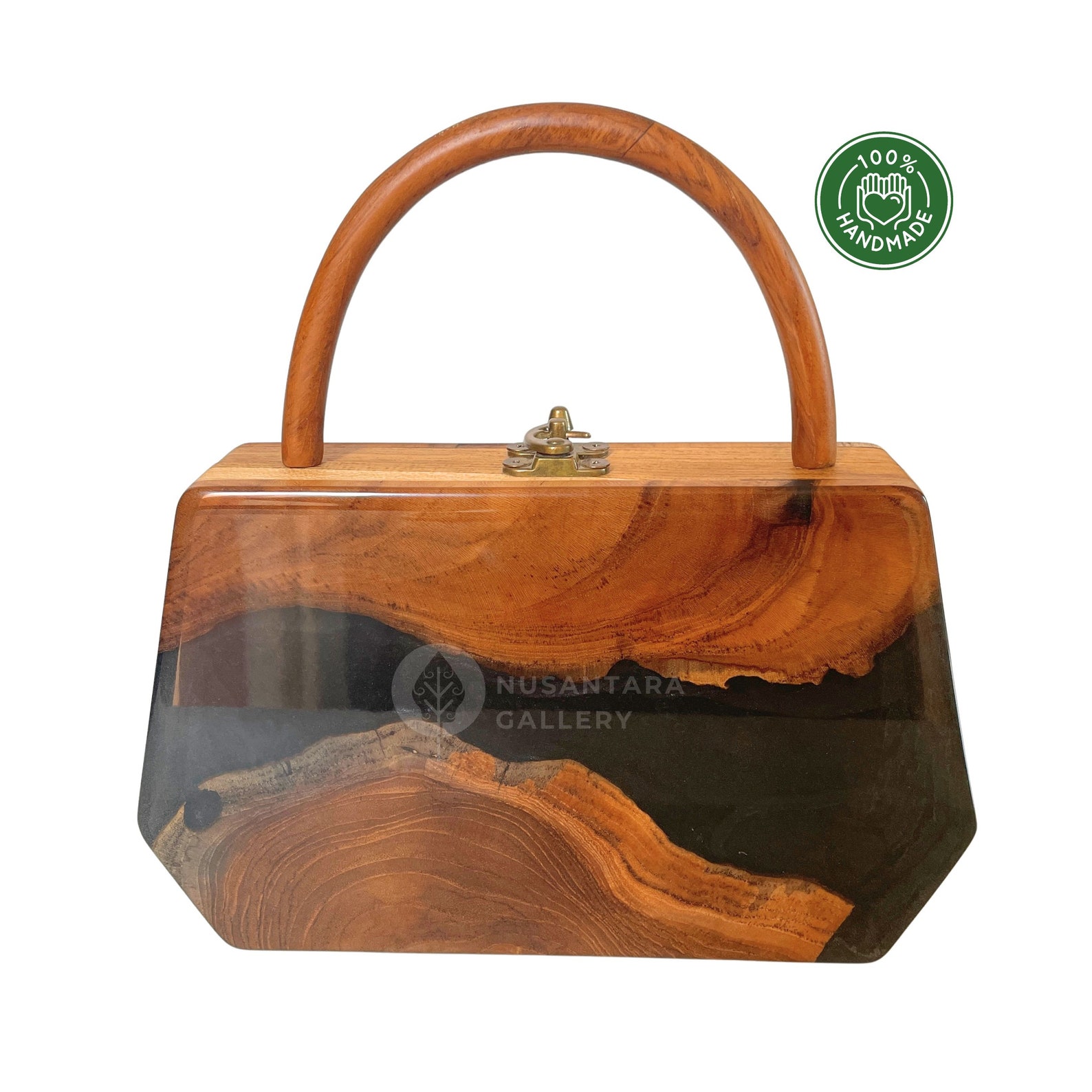 Nusantara Sienna Handmade Wooden Teakwood Handbag With Epoxy Resin ...