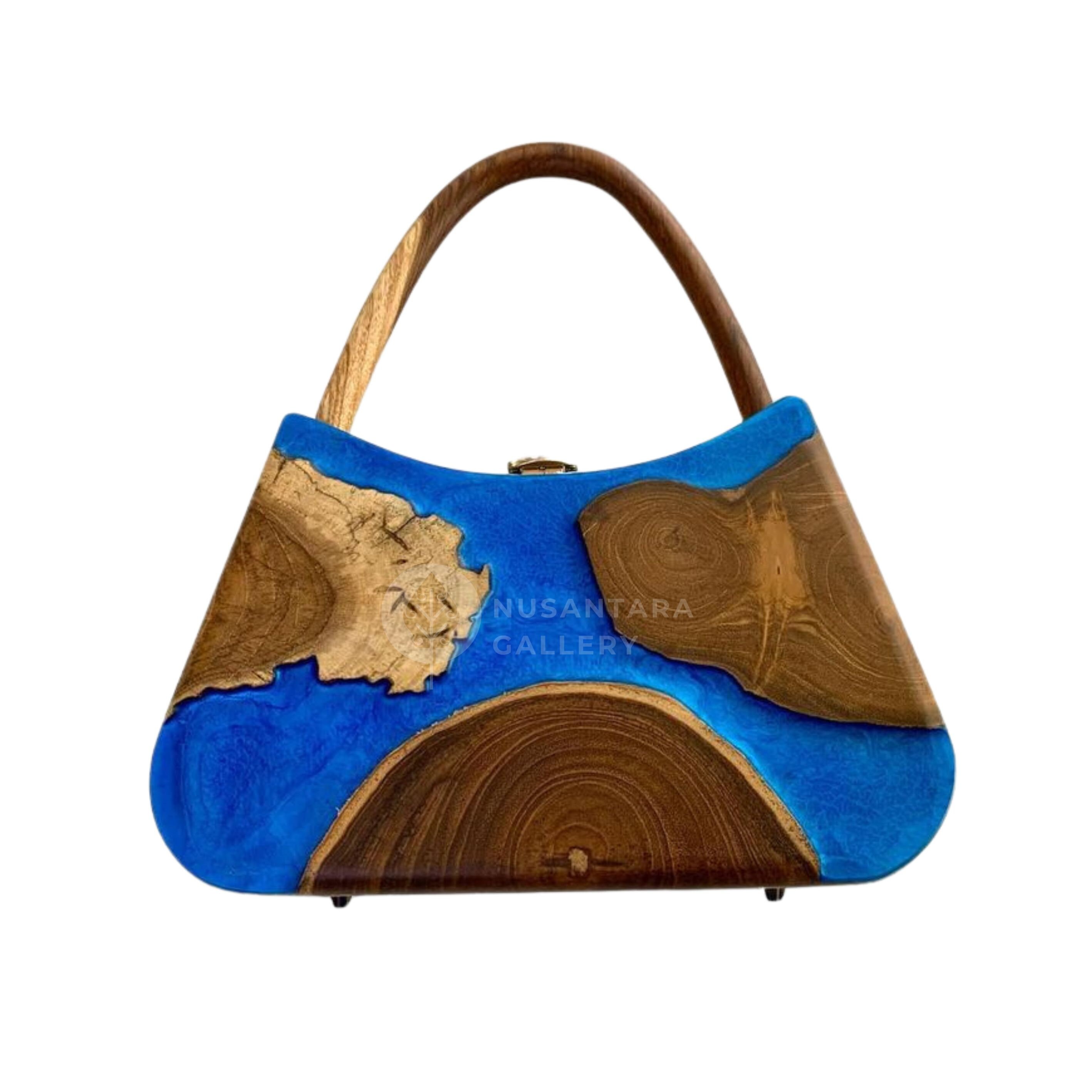 Nusantara Gala Handmade Wooden Handbag, Women Top Handle Bag With Epoxy ...