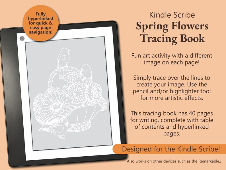 Spring Flowers Tracing Book for Kindle Scribe Template With Hyperlinks ...