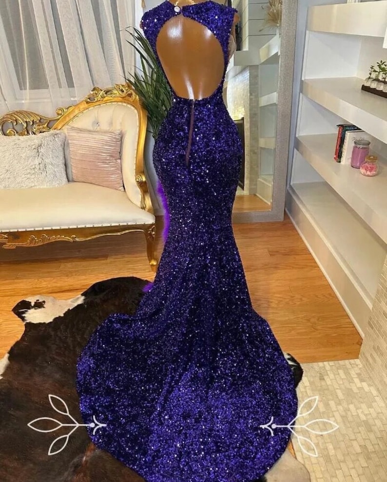 Royal Purple Evening Formal Dress for Women Silver Diamond Velvet Long ...
