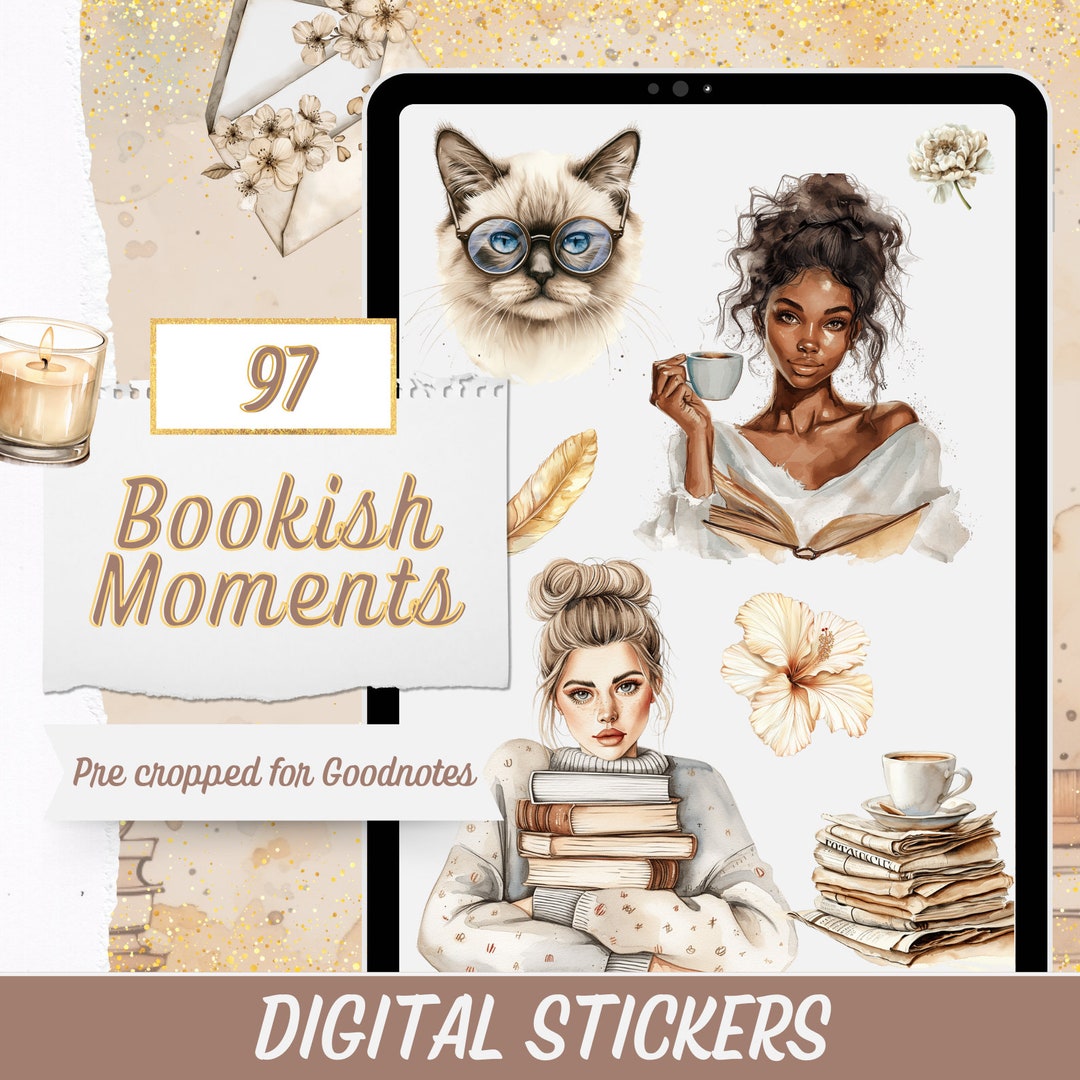 Bookish Time Digital Planner Stickers, 97 Goodnotes Stickers, Bookworm ...