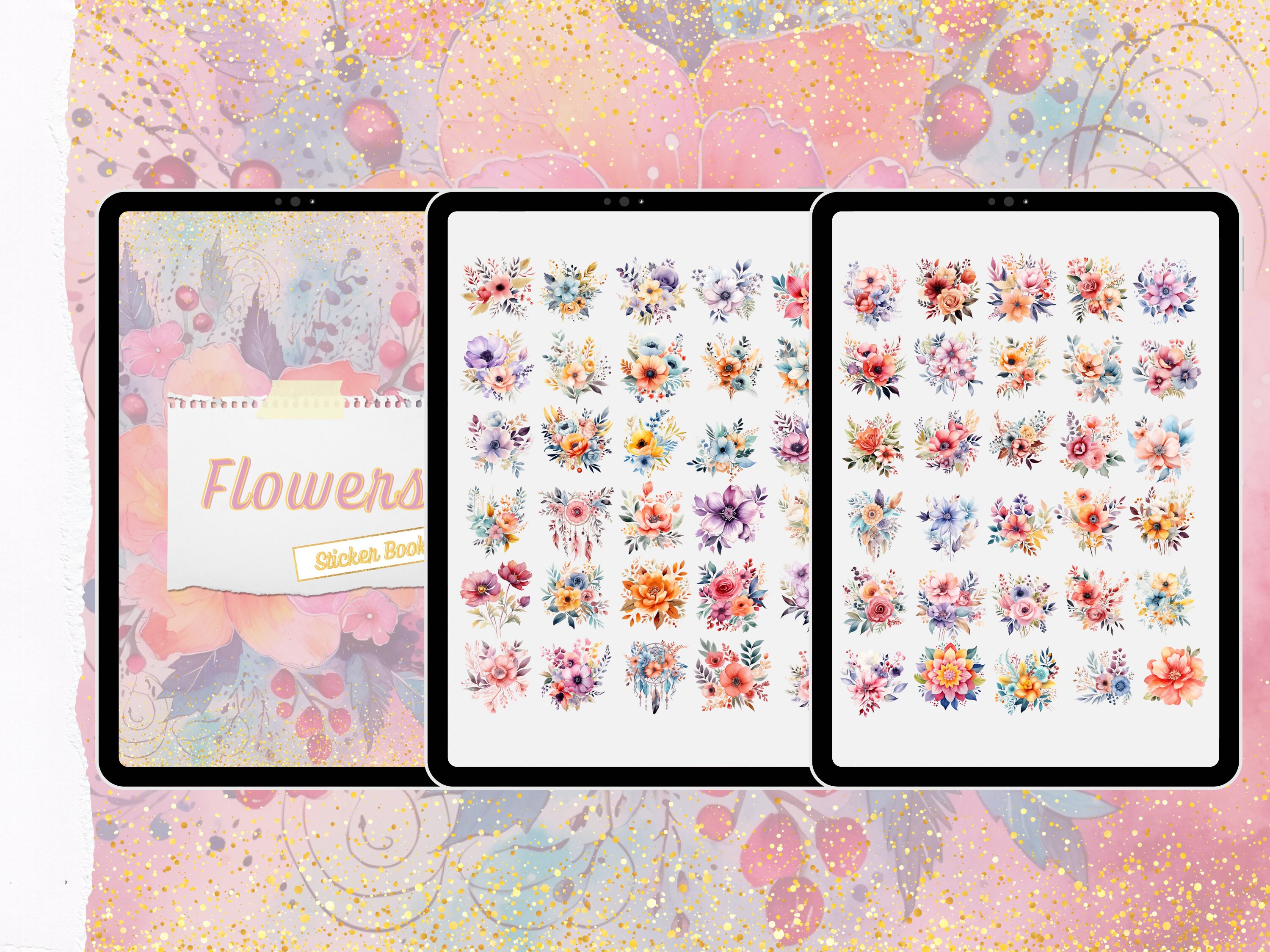 72 Flowers Digital Stickers, Aesthetic Floral Digital Sticker Pack ...