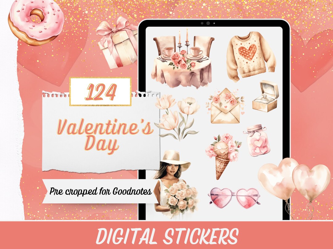 Valentine's Day Digital Stickers for Goodnotes, 124 Pink Stickers, for ...