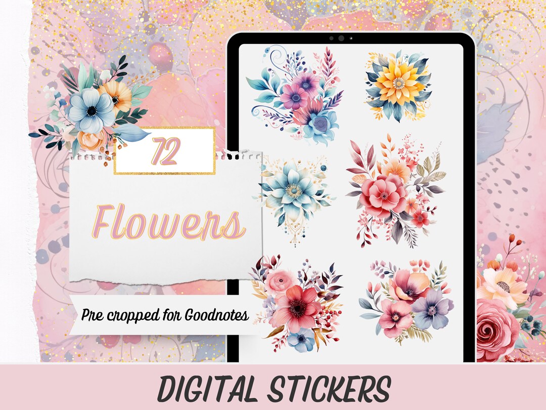 72 Flowers Digital Stickers, Aesthetic Floral Digital Sticker Pack ...