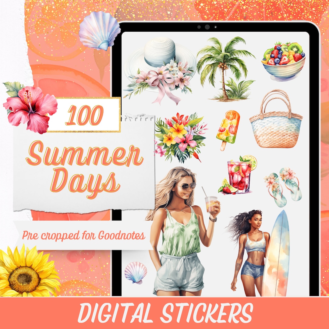 Summer Days Digital Stickers for Goodnotes, 100 Goodnotes Planner ...