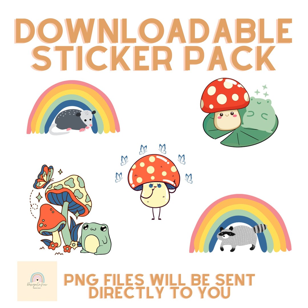 Cottagecore Sticker Pack: Mushroom, Frog, Rainbow, Animals (digital ...