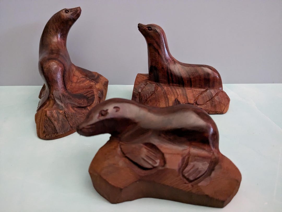 Sea Lion Figurine, Ironwood Sea Lion, Seal Sculpture, California Sea ...