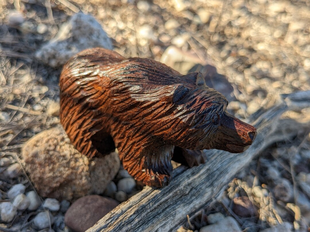 Ironwood Bear Figurine, Big Wooden Brown Bear, Ironwood Hand Carved ...