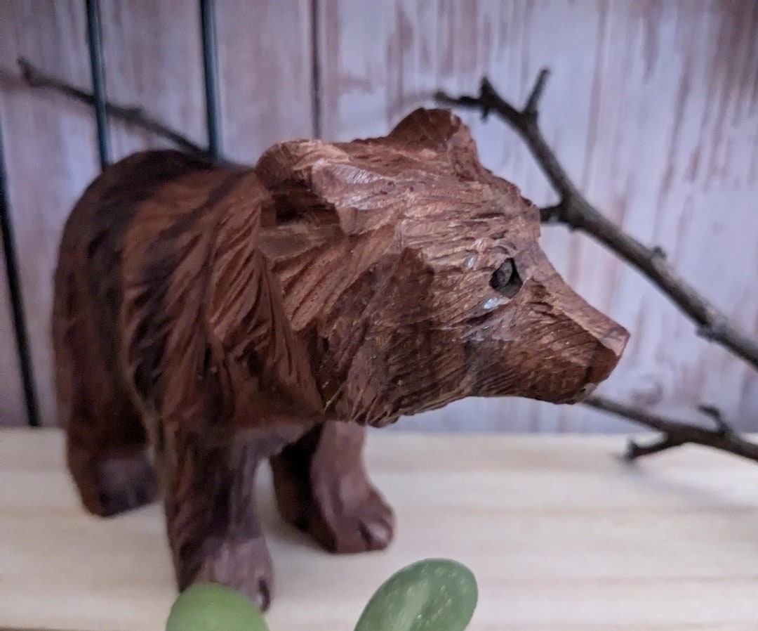 Bear Figurine, Ironwood Bear, Tabletop Bear Decor, Bear carving, Wooden ...