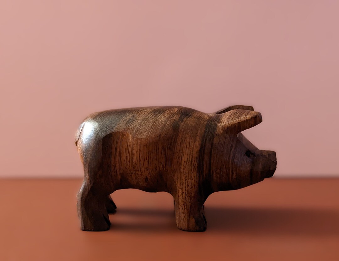 Farm Pig Figure, Tabletop Pig Decor, Wooden Pig Figurine, Ironwood Pig ...