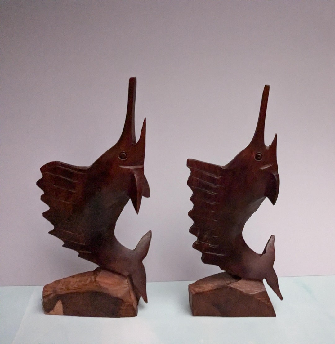 Swordfish Figurine, Ironwood Swordfish Carving, Sport Fish Trophy ...