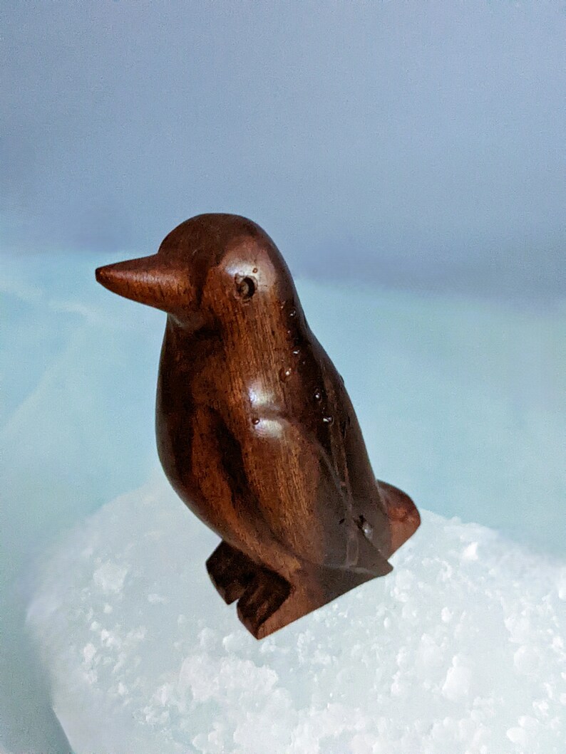 Tabletop Penguin Figurine, Wooden Emperor Penguin Carving, Handcrafted ...