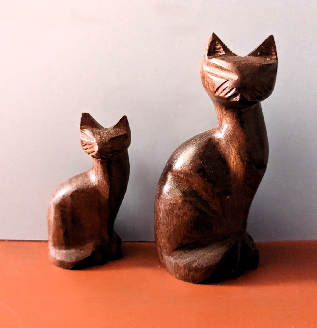 Cat Figurine, Tabletop Cat Decor, Ironwood Cat Figurine, Desk Kitten ...