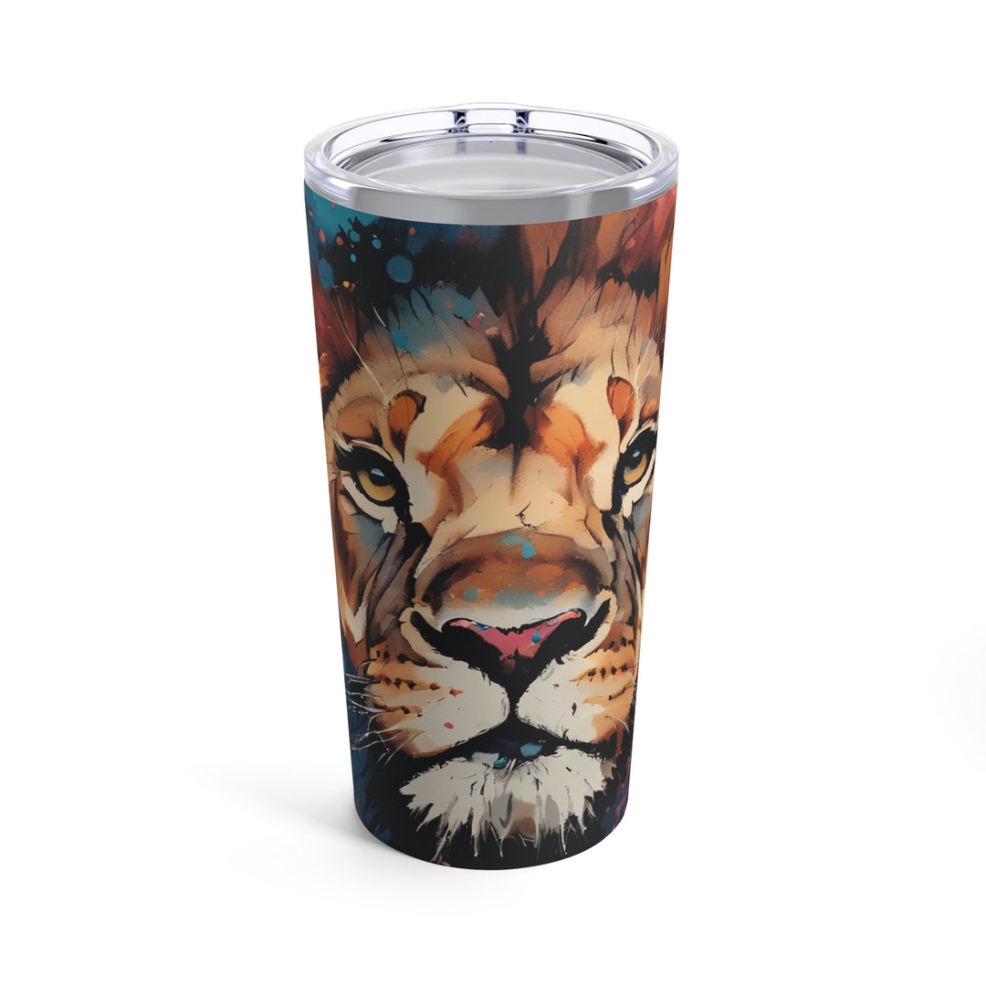 Lion Coffee Cup Tumbler 20oz Lion Tumbler Lion Traveling - Etsy