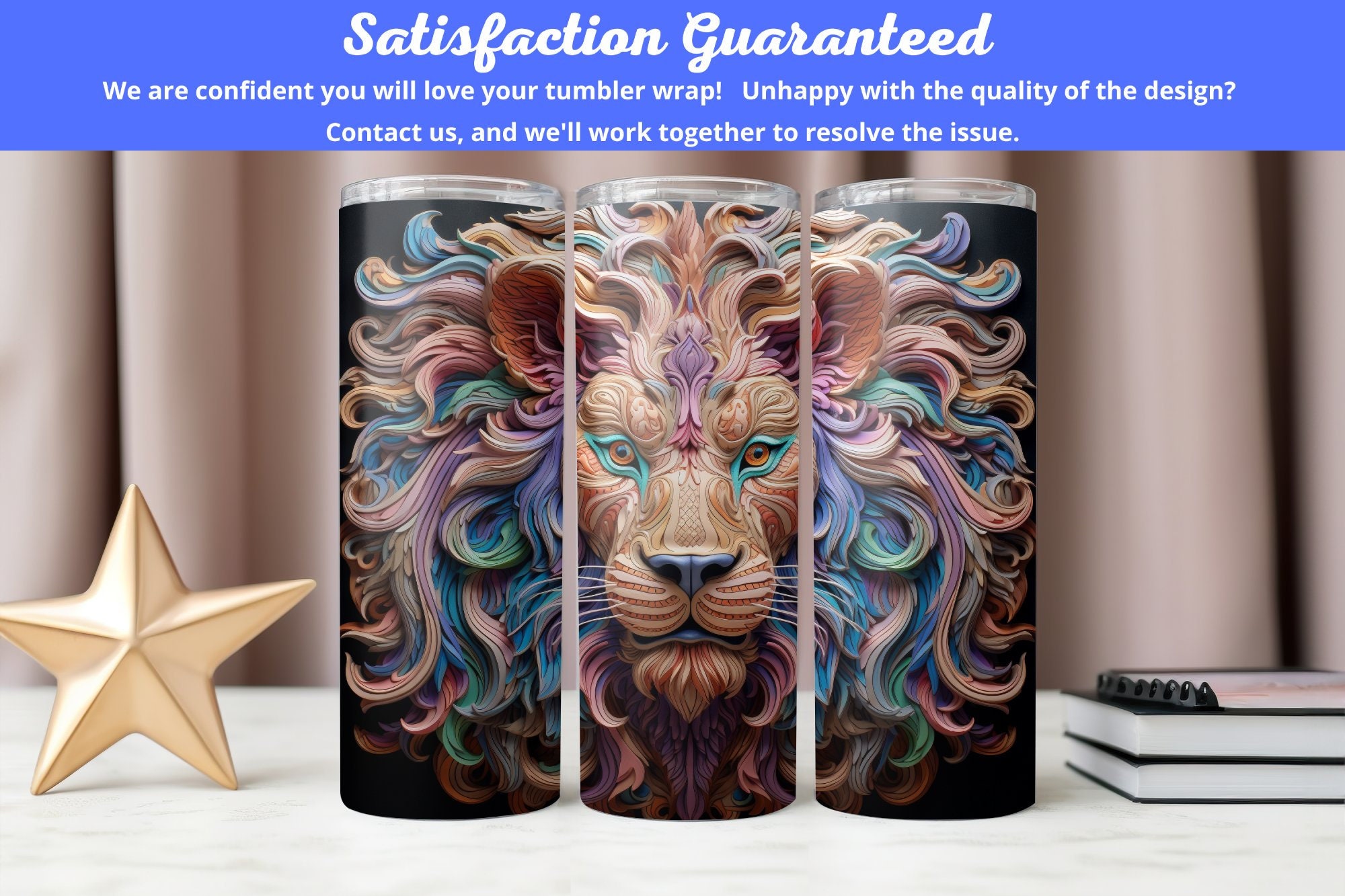 3D Lion Pastel Tooled Leather 3D Animal Tumbler Wrap 20 Oz Skinny ...