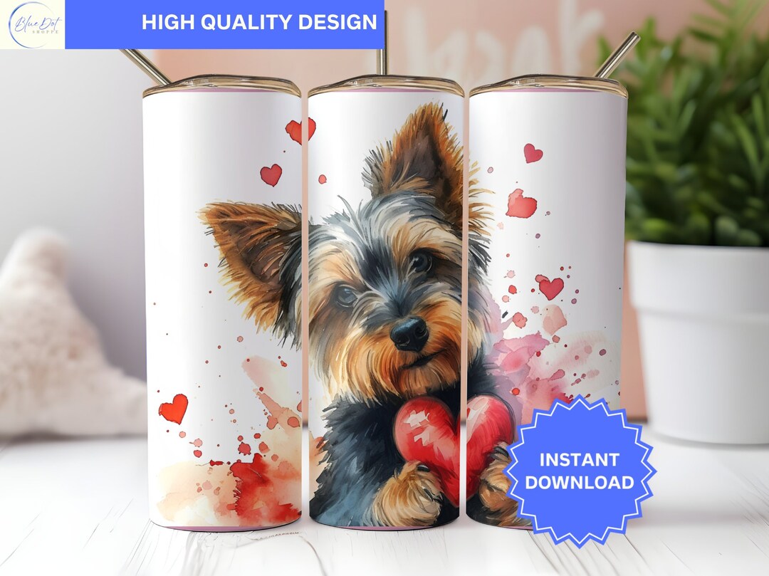 Yorkie Dog Tumbler Wrap Watercolor 20 Oz Tumbler Wrap Sublimation Dog ...