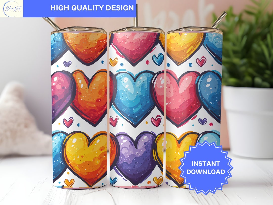 Colorful Hearts Tumbler Wrap, Digital Download, Love Themed Tumbler ...