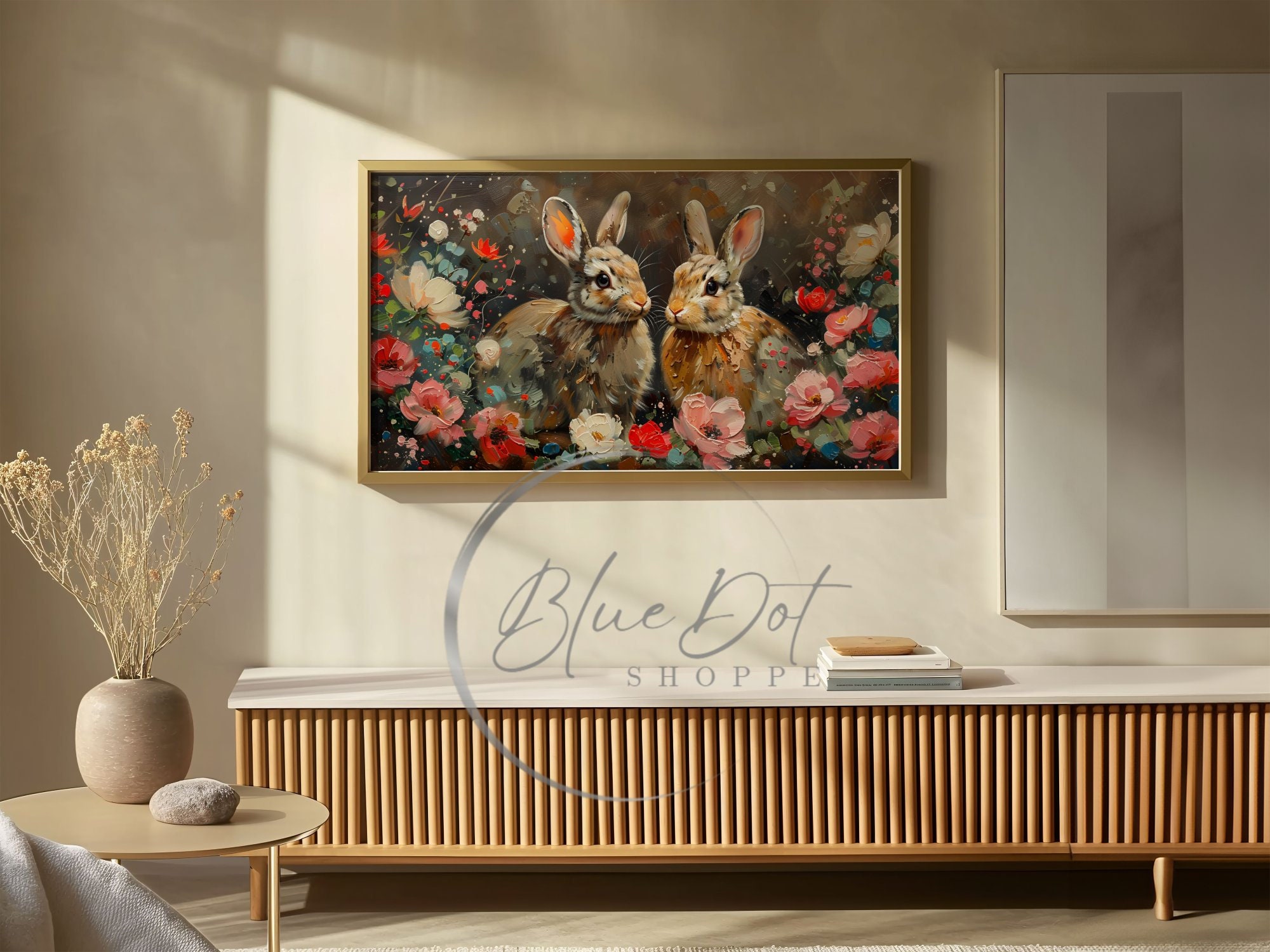 Bunny and Floral Samsung Frame Tv Art Spring Art TV Decor Rabbit TV ...