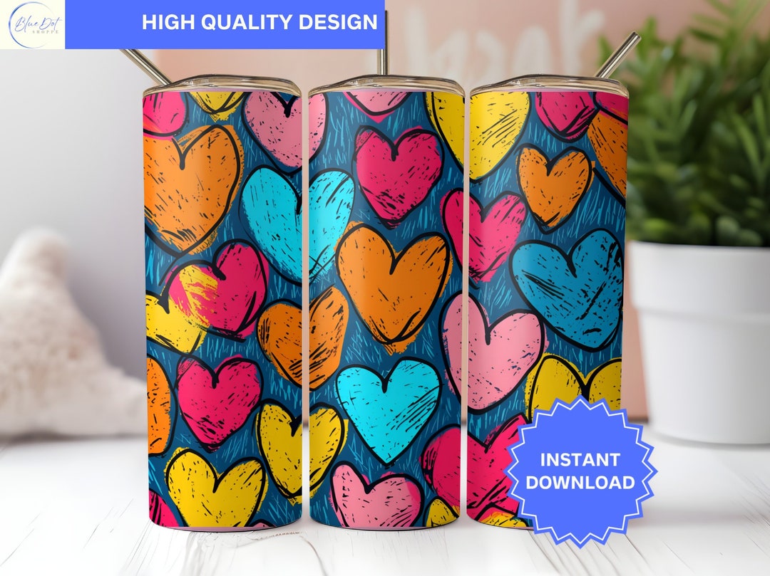Colorful Heart Pattern Tumbler Wrap, Vibrant Digital Design, Instant ...